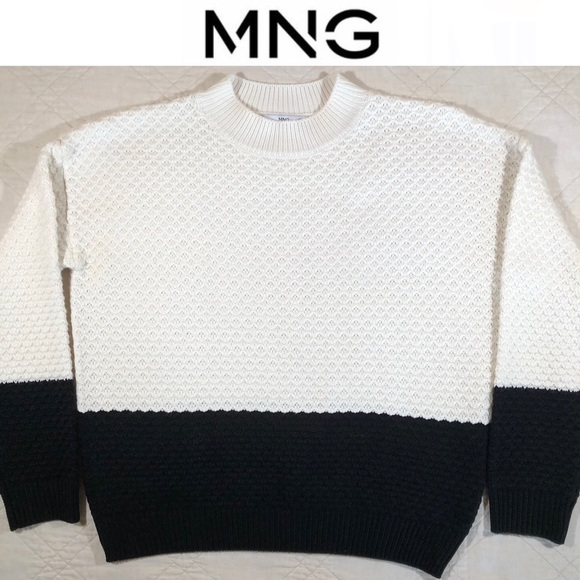 Mango | Sweaters | Mng Mango Blackcream Colorblock Mesh Knit Sweater ...